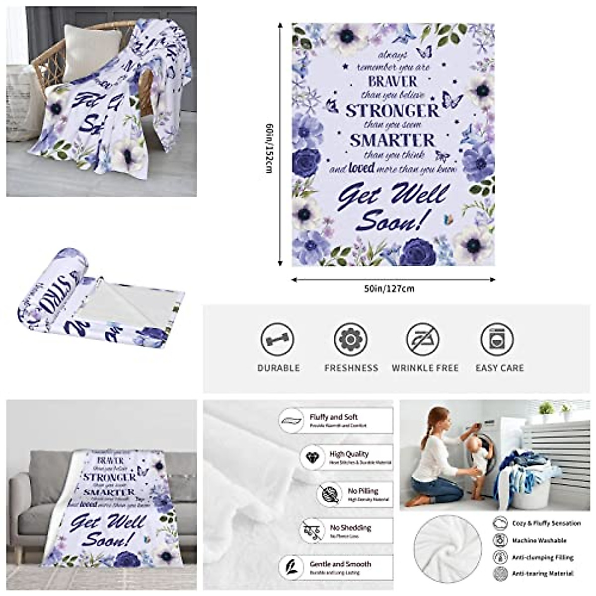 KJACGAD Get Well Soon Gifts for Women Sympathy Gifts Thinking of You Gifts Inspirational Spiritual Gifts After Surgery Gifts Feel Better Gifts for Women Christmas Throw Blanket 60X50 Inch