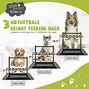 Emfogo Dog Bowls Elevated Dog Bowls Stand Adjustable Elevated 3 Heights5in 9in 13in with Spill Proof Mat Raised Dog Bowl for Large Dogs 16.5x16 inch