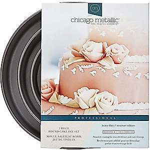 Chicago Metallic Professional Non-Stick 3-Piece Round Cake Pan Bakeware Set, Gray