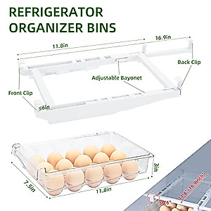 URORU Fridge Drawer Organizer, Unique Design Pull Out Egg Holder For Eefrigerator, Fridge Drawer For 15 Eggs, Egg Container Fit for Refrigerator with Shelf Under 0.6", Clear Acrylic Egg Storage Box…