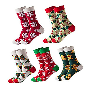 Adorainbow 5 Pairs Cotton Socks Warm Mens Slippers Party Bag Stuffers for Kids Kids Santa Socks Fun Christmas Socks Winter Sleeping Socks Christmas Party Stocking Suffers Sleeping Socks Cane