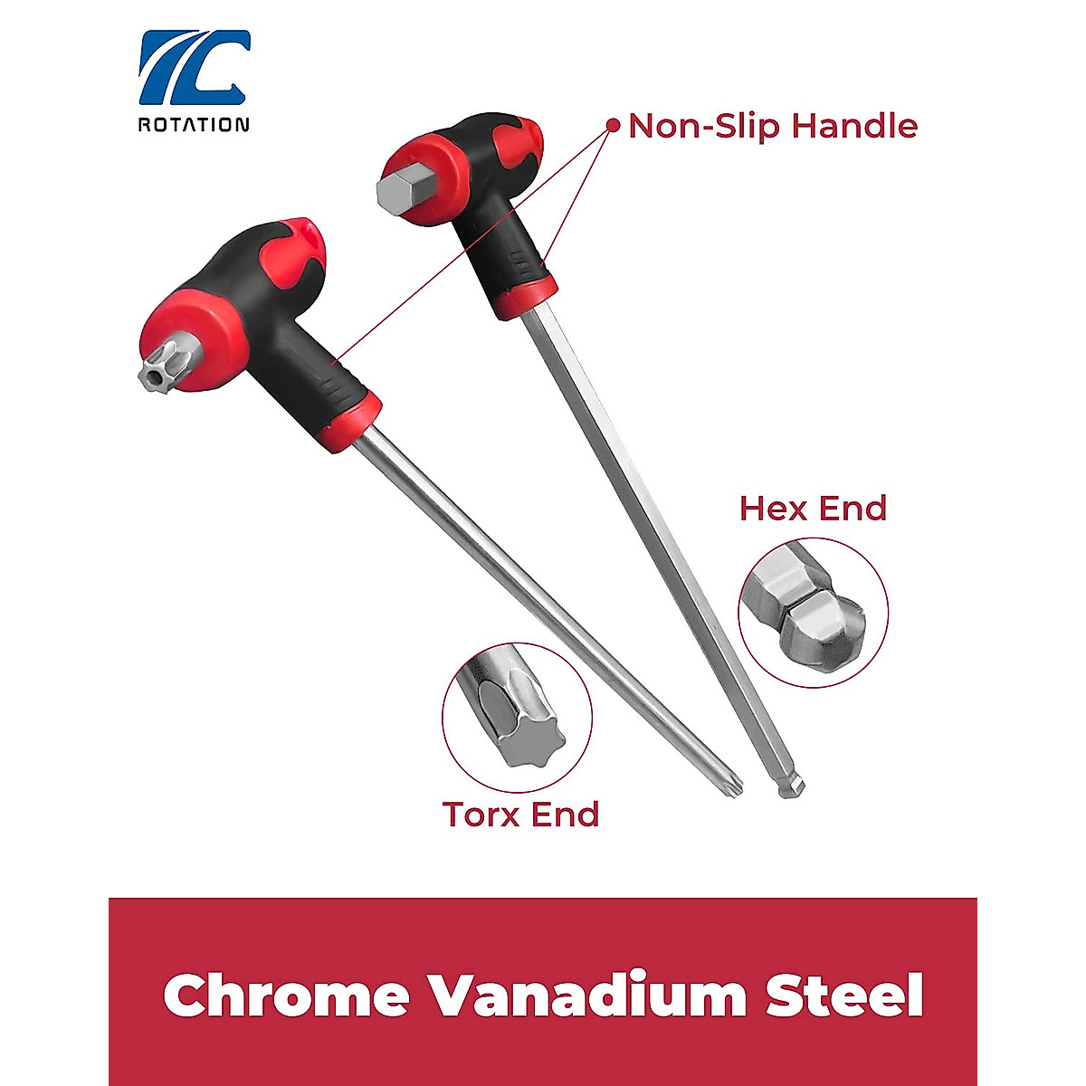 ROTATION 16 Pcs Hex and Torx Wrench Set, T Handle Allen Key with Case, for Long Shafts, Storage Rack, Auto, Bike, Moto