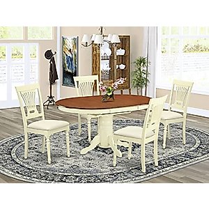 East West Furniture Avon 5 Piece Dinette Set for 4 Includes an Oval Room Table with Butterfly Leaf and 4 Linen Fabric Kitchen Dining Chairs, 42x60 Inch, Buttermilk & Cherry