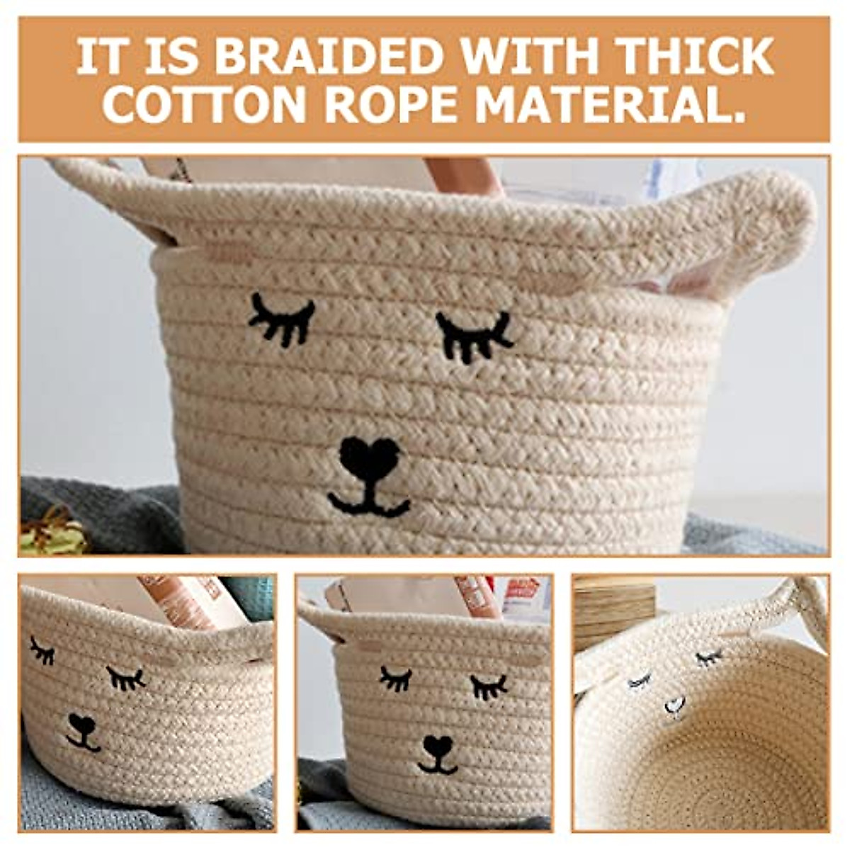 Homoyoyo Woven Baskets Nursery Organizer Storage Towel Organizing Pillows Shower Toys Books Baskets Living Baby Woven Cotton Laundry Throws Basket Small Cat Hamper Bins for Room in with Woven Basket