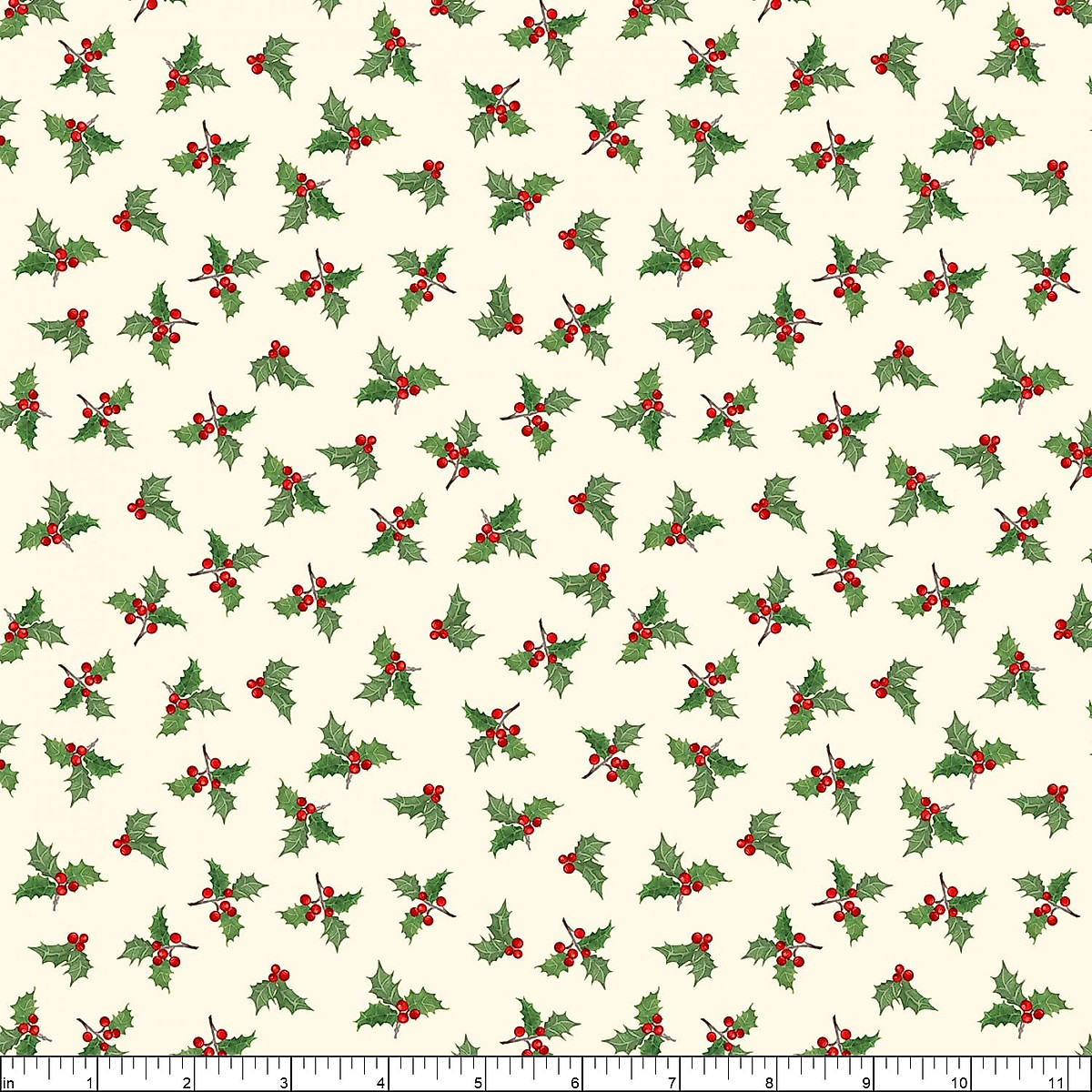 Wilmington Prints Cardinal Cozy Holly Toss, Fabric by The Yard (Cream)