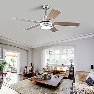 BOOMJOY 52 Inch Ceiling Fans with Lights and Remote Control Outdoor Modern Black Ceiling Fan LED Bright Light for Indoor Living Room Bedroom Farmhouse Patios Garage Gazebo DC Motor Dual 5 Wood Blades
