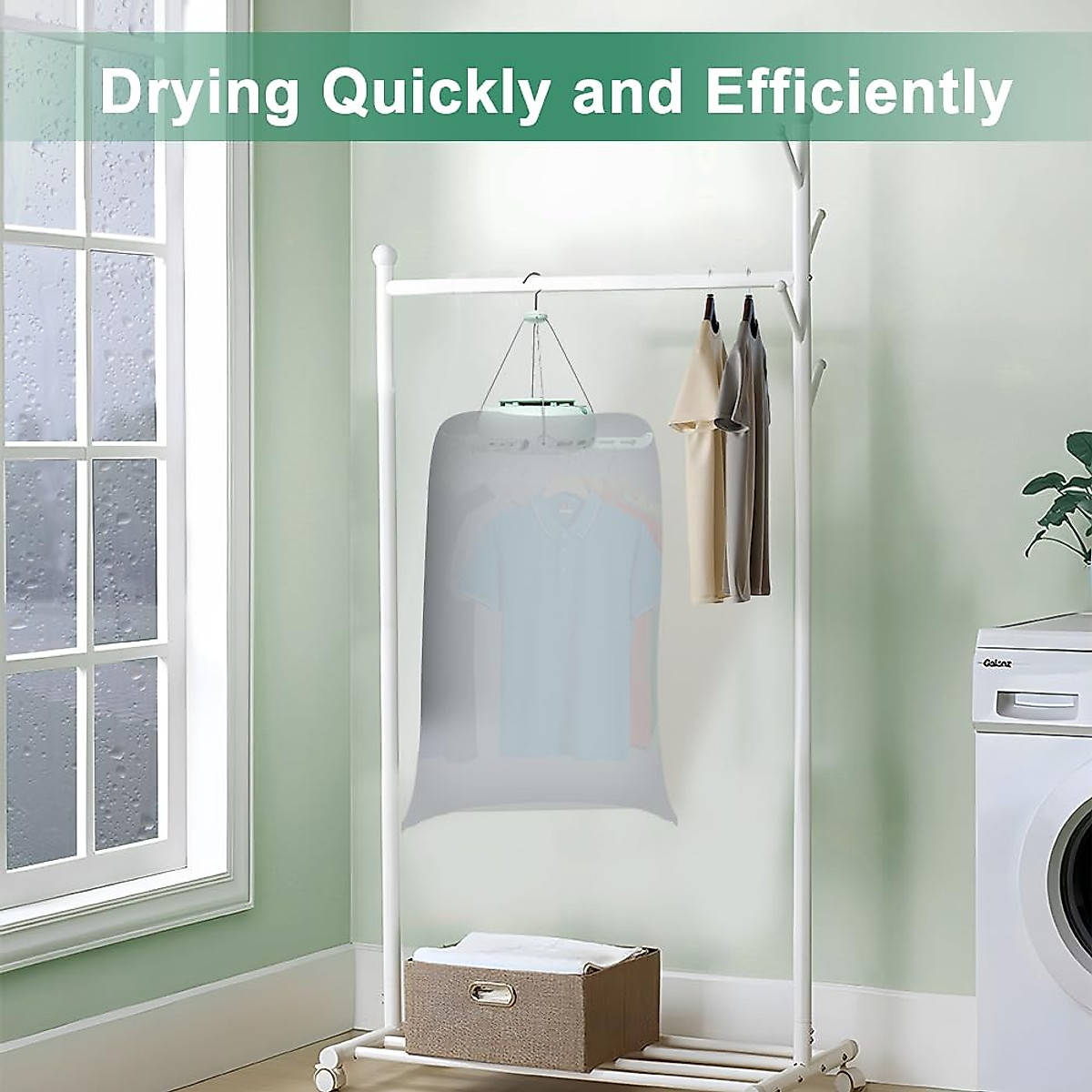 Portable Clothes Dryer Electric Multifunctional Clothe Dryer Heated Foldable Drying Rack Airer with Timer UV Sterilization Compact Clothes Dryer Machine for Apartments RV Travel
