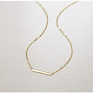FANCIME 14K Real Solid Gold Bar Necklace 1.39g Simple Gold Pendant Horizonal Bar Necklace Daily Wear Fine Jewelry for Women 16”+2” Extender