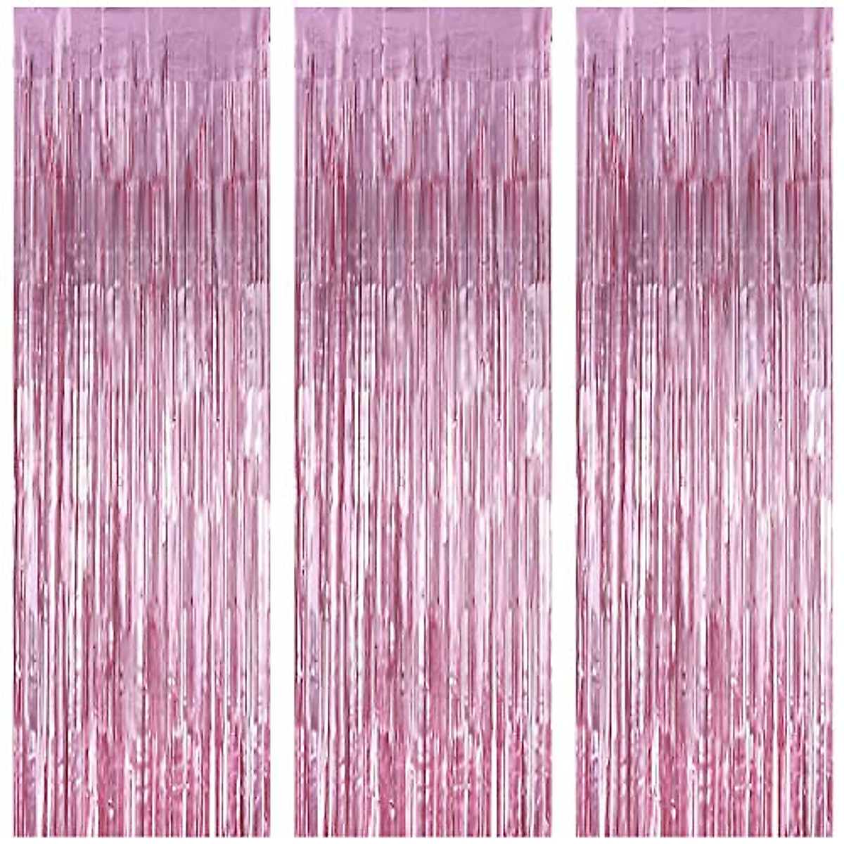 3 Pack Foil Curtains Metallic Foil Fringe Curtain for Birthday Party Photo Backdrop Wedding Event Decor (Pale Pink)
