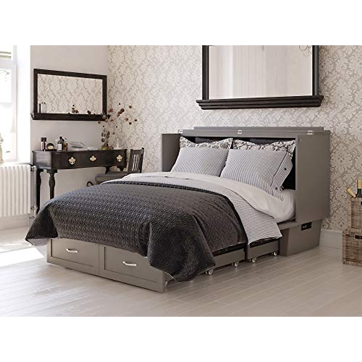 AFI Monroe Murphy Bed Chest with Charging Station, Queen, Grey