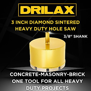 3 Inch Masonry Hole Saw, Diamond Hole Saw, Heavy Duty Dry Core Hole Saw for Concrete Hole Saw Bit Brick, Cinder Block, Core Drill Guide Included Extra Long Depth of Cut