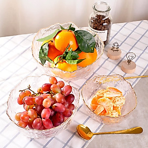 WHJY Glass Salad Bowl Set of 3, Mixing Bowls Decorative Fruit Bowl Serving Bowls for Kitchen,Clear Gold Rimmed Bowl Wide Rim Pasta Bowl