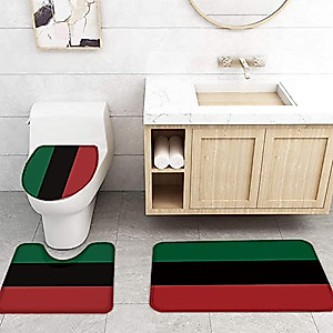 Shower Curtain Set with Bathroom Rugs and Mats Independence Day USA Flag Black Red Green Stripe Bathroom Rugs Set 4 Piece, Non-Slip Rugs,Toilet Lid Cover Bath Mat, Waterproof Shower Curtain for Tub