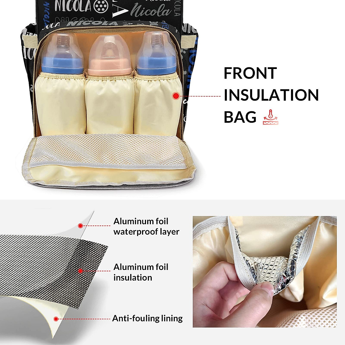 ZAACUSTOM Large Capacity Custom Diaper Bag with Name, Multifunction Personalized Diaper Bag Backpack for Baby Girl Boy, Fashion Shoulder Bag Waterproof Casual Daypack Travel Backpack for Mom