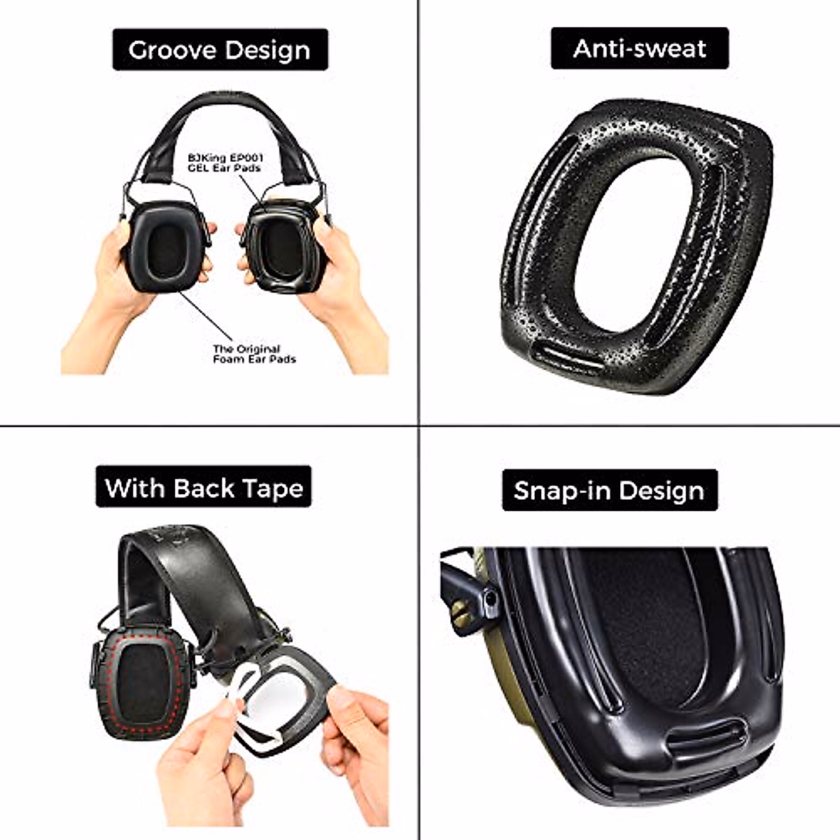 BJKing Gel Ear Pads, High Density Noise Reduction Replacement Gel Cups for Howard Leight Impact Sport Pro Sync Leightening Shooting Earmuff