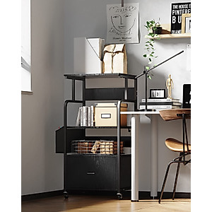 Gizoon 42'' Home Office Printer Stand with Storage Drawer, 3 Tier Large Tall Printer Shelf Cart W/Lockabel Rolling Wheels, Versatile - Black