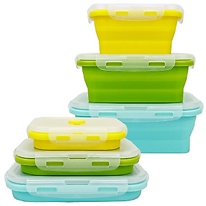 CCyanzi Collapsible Lunch Containers With Lids, Silicone Reusable Containers, Leakproof, Microwave safe, Collapsible Bowls for Camping & Travel, Set of 3