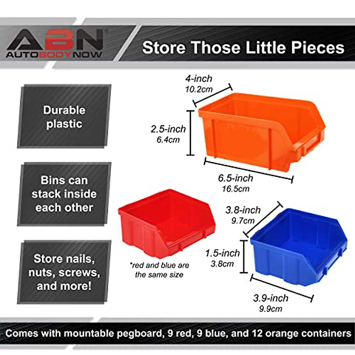 ABN Nail and Screw Organizer Wall Mounted Storage Bins - 30pc Small Parts Organizer for Shop and Garage Storage