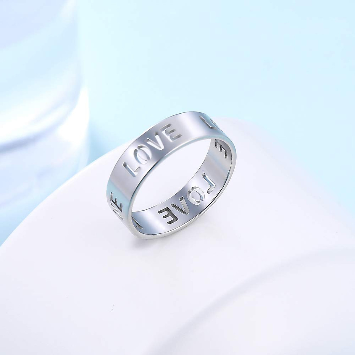 LONAGO Personalized Name Ring Custom Name Plate Stacking Ring Engrave Any Names Initial Ring for Women (Gold Plated Copper in silver color)