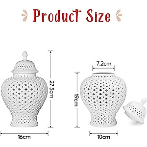 Milageto Ceramic Vase Organizer Storage Table Centerpieces Handicraft Flower Holder Collection Temple Jar Porcelain Ginger Jar for Office Desk Home - White, H 27.5cm Mouth 7.2cm