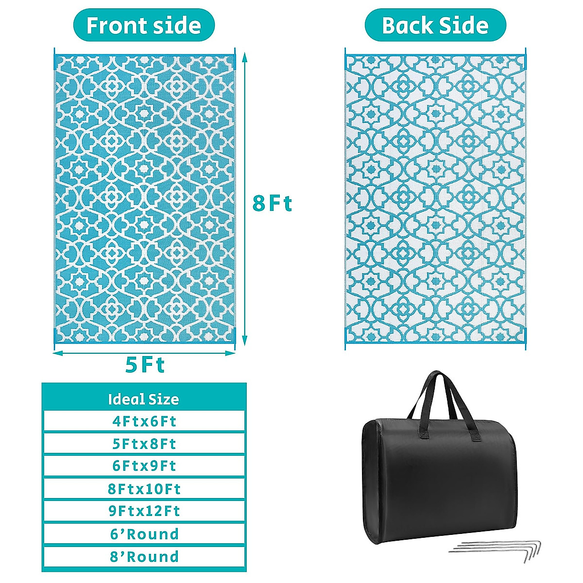 HEBE Outdoor Rug 5'x8' for Patios Waterproof Clearance Reversible Patio Mat Plastic Straw Rug RV Camping Mat Outside Area Rug Carpet for Camping RV,Porch,Deck,Balcony,Camper,Backyard