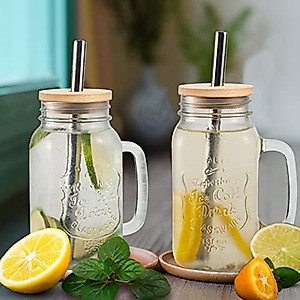 Mason Jar 24OZ Mason Jar with Lid and Straw Regular Mason Jar Lids Set Of 2 Mason Jar Cups with Handles Reusable Boba Cups Travel Bottle for Iced Coffee Large Pearl Juice Cocktail Smoothie (2, 24OZ)