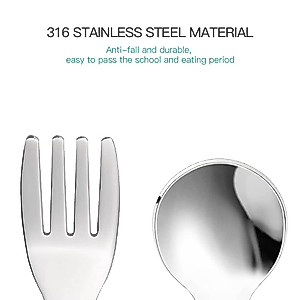 SFCCMM Toddler Utensils Stainless Steel Forks and Spoons Safe Children's Cutlery Set Handle Cartoon Cute for Baby (Green Dinosaur - Short)