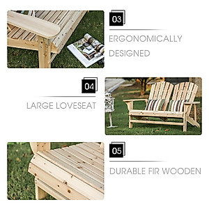 LOKATSE HOME Outdoor Wooden Adirondack Bench Loveseat Double Patio Chair Natural
