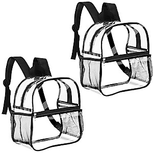 2 Pieces Clear Mini Backpack Stadium Approved 12x12x6 Stadium Backpack with 2 Water Holders Heavy Duty Clear Bookbag See Through Transparent Backpack for Concert Work Sport Games Festival Venues