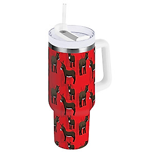 IHCVHQX Tumbler With Handle and Straw 30oz Donkey Red Insulated Tumbler Cups Stainless Steel Travel Coffee Mug