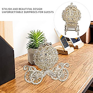 NUOBESTY Cinderella Pumpkin Carriage Decorative Hinged Jewelry Trinket Box Silver Rhinestone Jewelry Display Holder Unique Gift for Grils Women