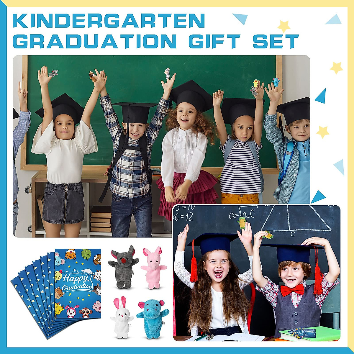 Zhanmai 40 Pcs Kindergarten Graduation Gifts Bulk Animal Finger Puppet Toy with Gift Graduation Card, Preschool Graduation Classroom Exchange Gifts, Graduation Party Favors for Kids