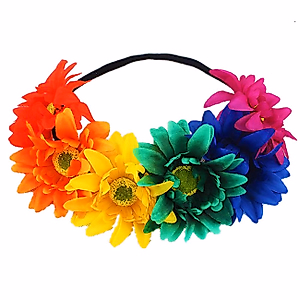DDazzling Sunflower crown Boho crown Sunflower headband Flower Hair Accessory (Rainbow)