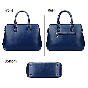 Heshe Leather Womens Handbags Totes Top Handle Shoulder Bag Satchel Ladies Purses (Dark Blue-Cowhide Leather)