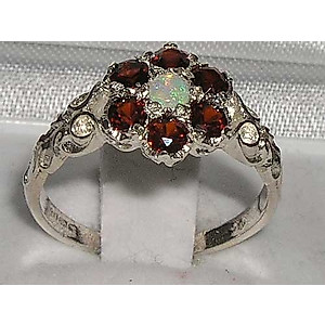 LetsBuyGold 925 Sterling Silver Natural Opal and Garnet Womens Promise Ring - Size 6.5