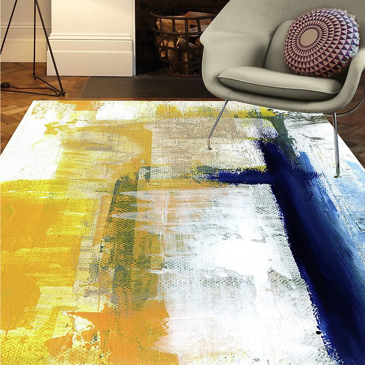 Mamatong Contemporary Modern Abstract Blue Yellow Vibrant Area Rug 5x7 Ultra Soft Wool Aesthetic Rug for Living Room Bedroom Dining Office Art Deco Floor Rug Kitchen Hallway Runner