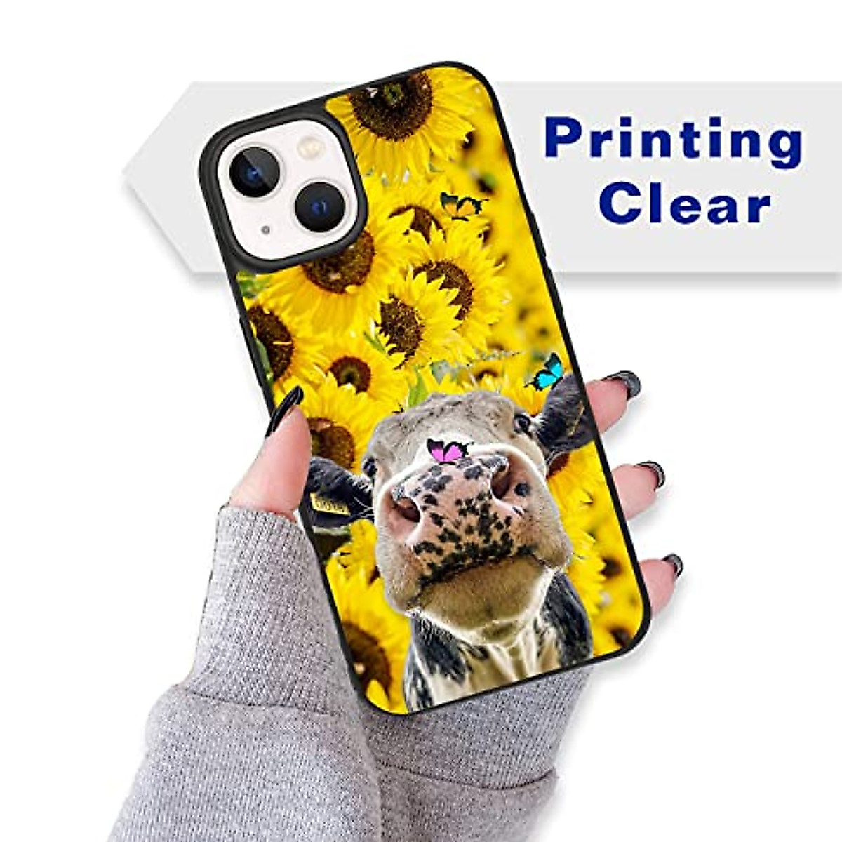 Samsung Galaxy A/S/Note Series Phone Cases Cows Sunflower Cute Compatible Samsung A02/03/12/13/24/30/32/42/50/51/52/53/71/S7/8/9/10/20/21/22/23/Ultra/Plus/FE/Note 8/9/10/20/Plus/Ultra (Black)