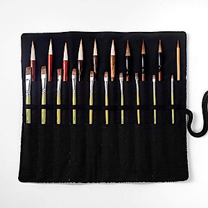 Canvas Roll Up Paint Brush Holder 20-Slot Artist Roll Makeup Brushes Case Pouch Bag Organizer Lightweight (Black)