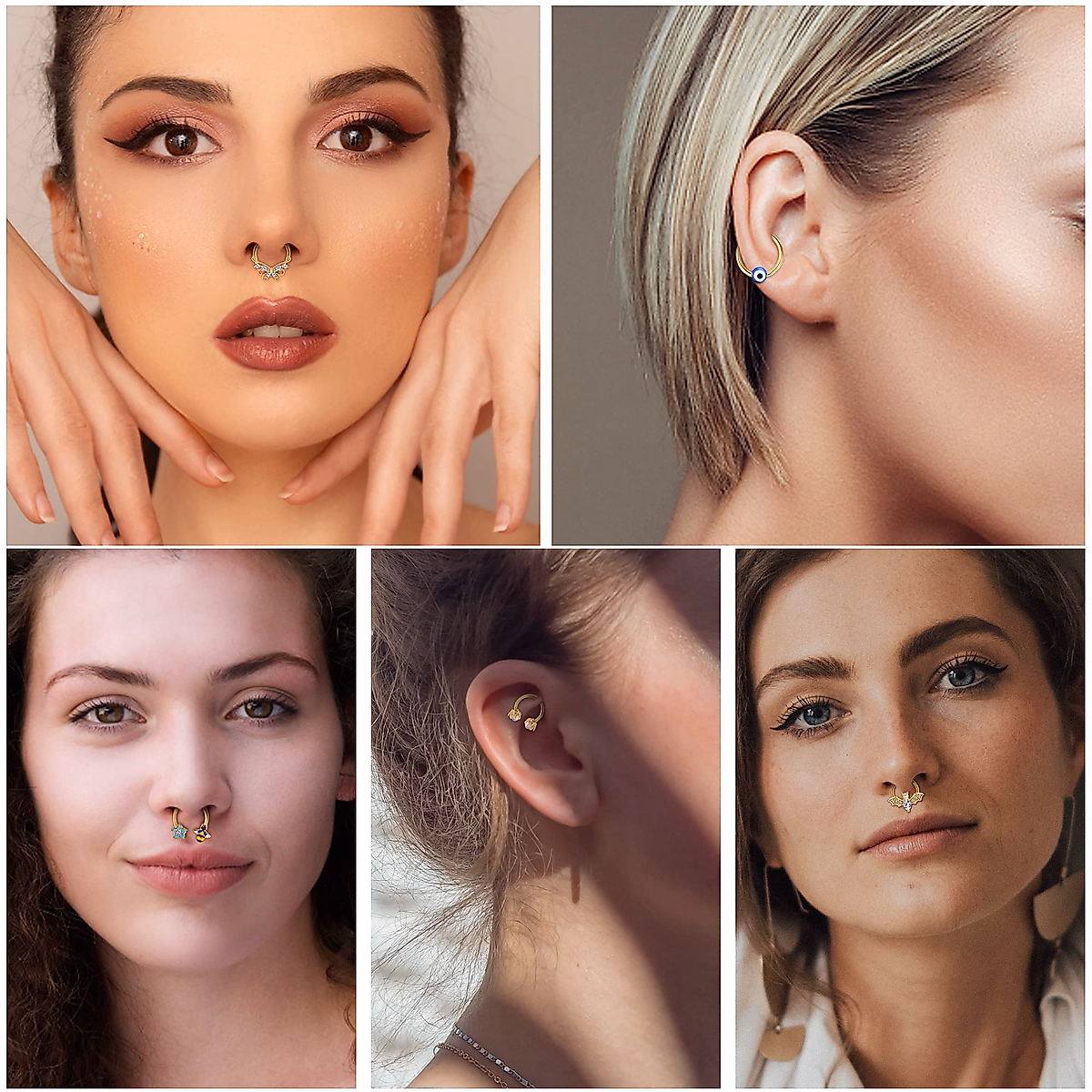 JOERICA 16G Septum Jewelry for Women Stainless Steel Horseshoe Septum Rings Cute Bee Flower Butterfly Claw Evil Eye Bead Rings Cartilage Earrings Hoop Helix Rook Daith Septum Piercing Jewelry 8/10MM