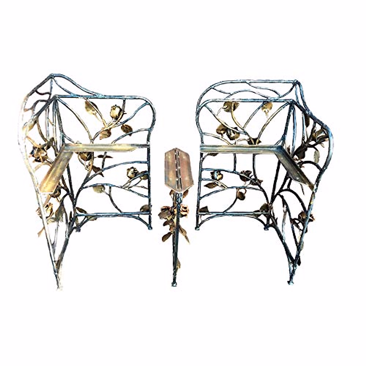 Garden bench consisting of 3 parts made in the technique of the artistic forging, floral decor