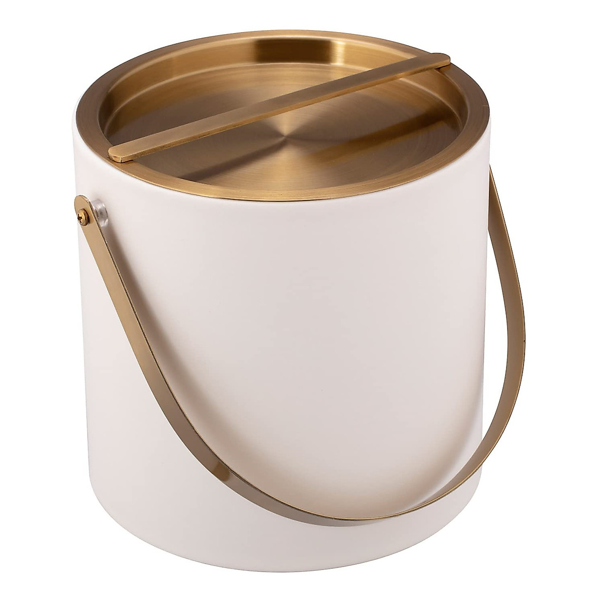 Kraftware 3qt Brushed Gold Arch Handle & Bridge Cover: White Santa Barbara 3 quart Ice Bucket, Small