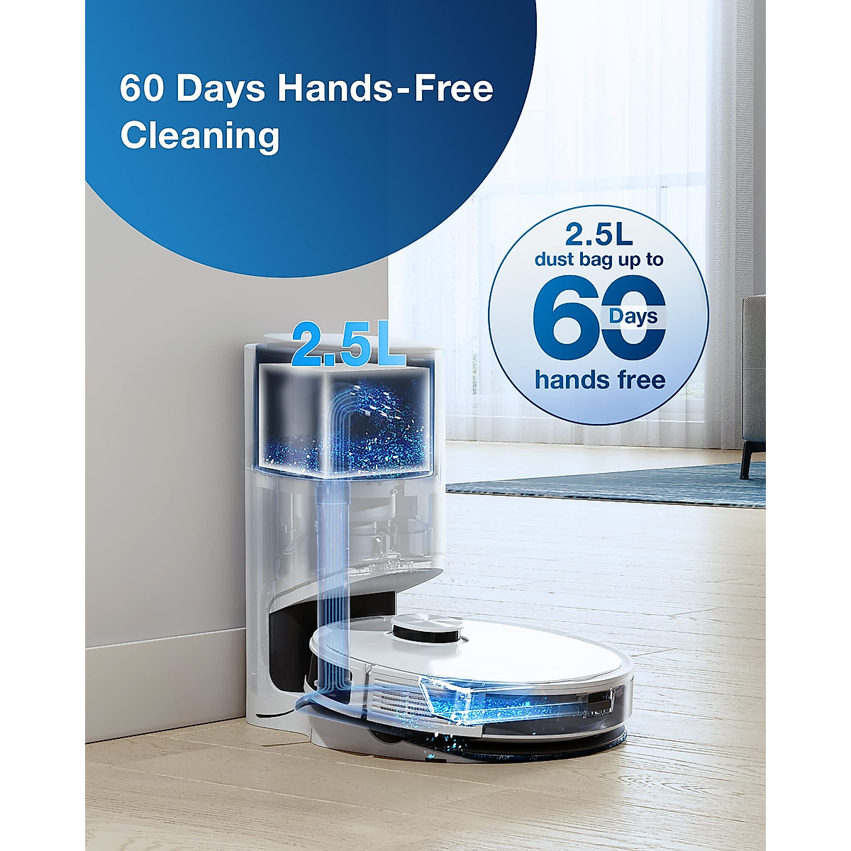 ECOVACS DEEBOT N10 PLUS Robot Vacuum and Mop Combo with Auto-Empty Station, Hands-Free Cleaning for 60 Days, 3800Pa Suction, 330mins Max Run-time, Precision Mapping with Lidar & dToF Sensors, White