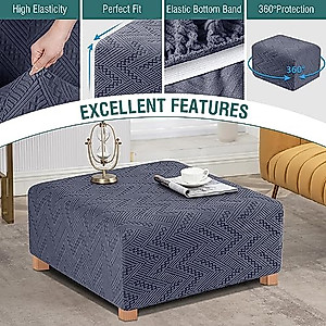 Ruaozz Ottoman Covers Slipcover Rectangle Footrest Stool Cover Ottoman Slipcovers Storage Stool Ottoman Cover Soft Stretch Jacquard Washable with Elastic Straps Bottom（Large, Grey