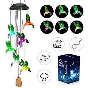 Solar Wind Chimes Outside Hummingbird Wind Chime Birthday Gifts for Mom Grandma - Memorial Windchimes Decor for Outdoor Yard Patio Porch Garden Backyard - IP65 Waterproof