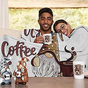 Ivarunner Coffee Gnome Throw Blanket, But First Coffee Blankets for Coffee Lovers, Gnome Gifts for Birthday/Kids/Adults Friends, Spring Gnome Decor Couch Sofa Bed Travel Blankets, 50x60 Inch