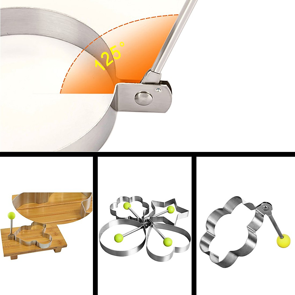 Slomg 8pcs Set Fried Egg Rings Molds Non Stick for Griddle Pan, Egg Shaper Pancake Maker with Handle, Stainless Steel Egg Form for Frying Cooking