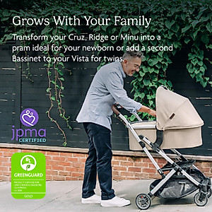 UPPAbaby Bassinet/Compatible with Vista, Cruz, Ridge, Minu Strollers/Overnight Sleep Solution/Mattress, Sheet, and Bug Shield Included/Greyson (Charcoal Mélange/Carbon Frame)