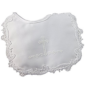 Girls Matte Satin Sreened Cross Bib with Venise Lace