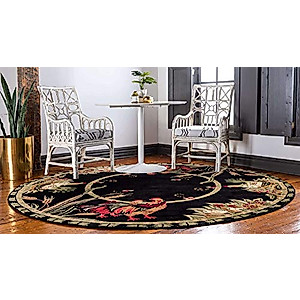 Unique Loom Barnyard Collection French Country Inspired Cottage Rooster Design Area Rug (5' 0 x 5' 0 Round, Black/Ivory)