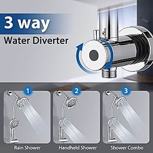 UCLIMAA Rainfall Shower Head with Handheld Shower Spray, with 26" Drill Free Adjustable Height Slider Bar, High Pressure Dual Shower Head Combo, 3-Way Diverter for Easy Reach, 5Ft Hose - Chrome Finish